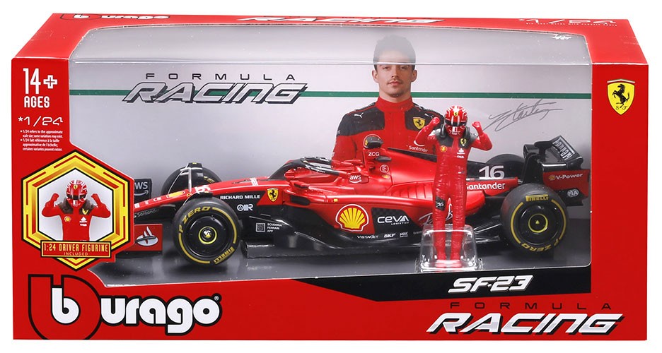 BBURAGO FERRARI SF-23 CON CHARLES LECLERC DIE CAST METAL 1/24 MODEL...